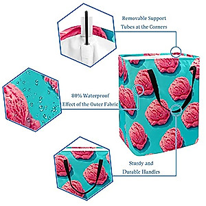 Ice Cream Blue Laundry Basket Large Cloth Organizer Bag Basket Foldable Laundry Hamper with Handles