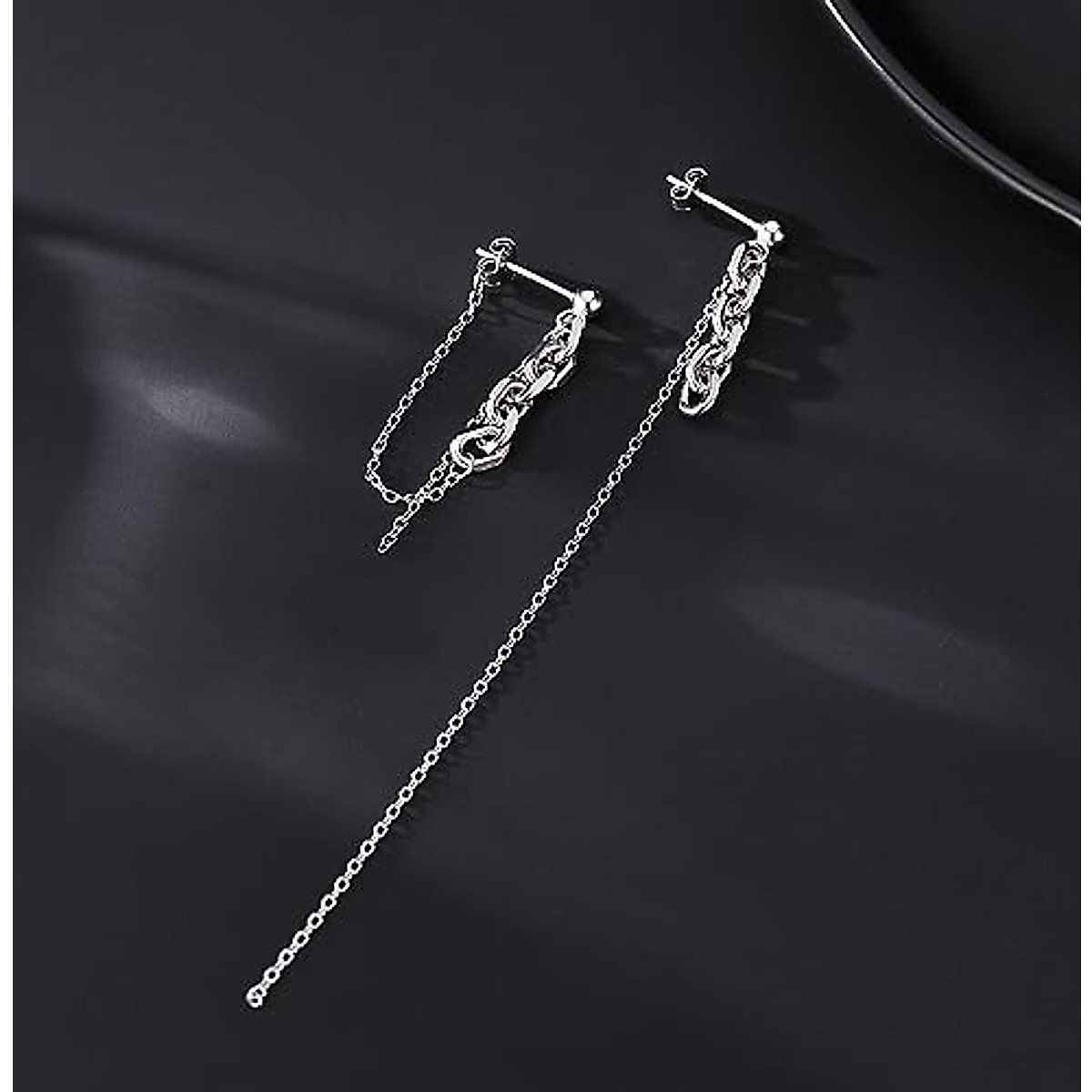 SLUYNZ 925 Sterling Silver Chain Dangle Earrings for Women Asymmetric Tassel Earrings (A-Silver)