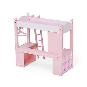 Sophia's 18" Inch Doll Accessories, 9 Piece Aurora Princess White and Pink Loft Bed Bunk Desk, Chair and Accessories