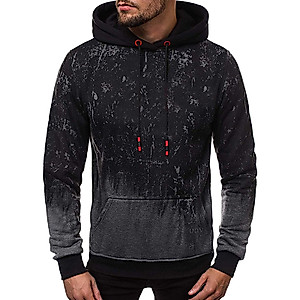 Maiyifu-GJ Pullover Long Sleeve Hoodies for Men Printed Slim Fit Gym Hooded Sweatshirt Casual Sports Hoodie With Kanga Pocket (Dark Grey,Large)