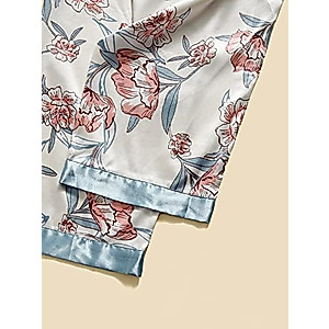 MakeMeChic Women's 5 Piece Sleepwear Floral Satin Cami Pajama Set Silk Nightgown with Robe Blue L