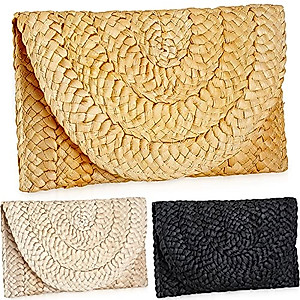 Chunful 3 Pcs Straw Clutch Purses for Women Girls Summer Beach Bags Envelope Woven Purse Vacation Beach Vacation Bride Wedding Evening Wallet Handbag, 3 Colors