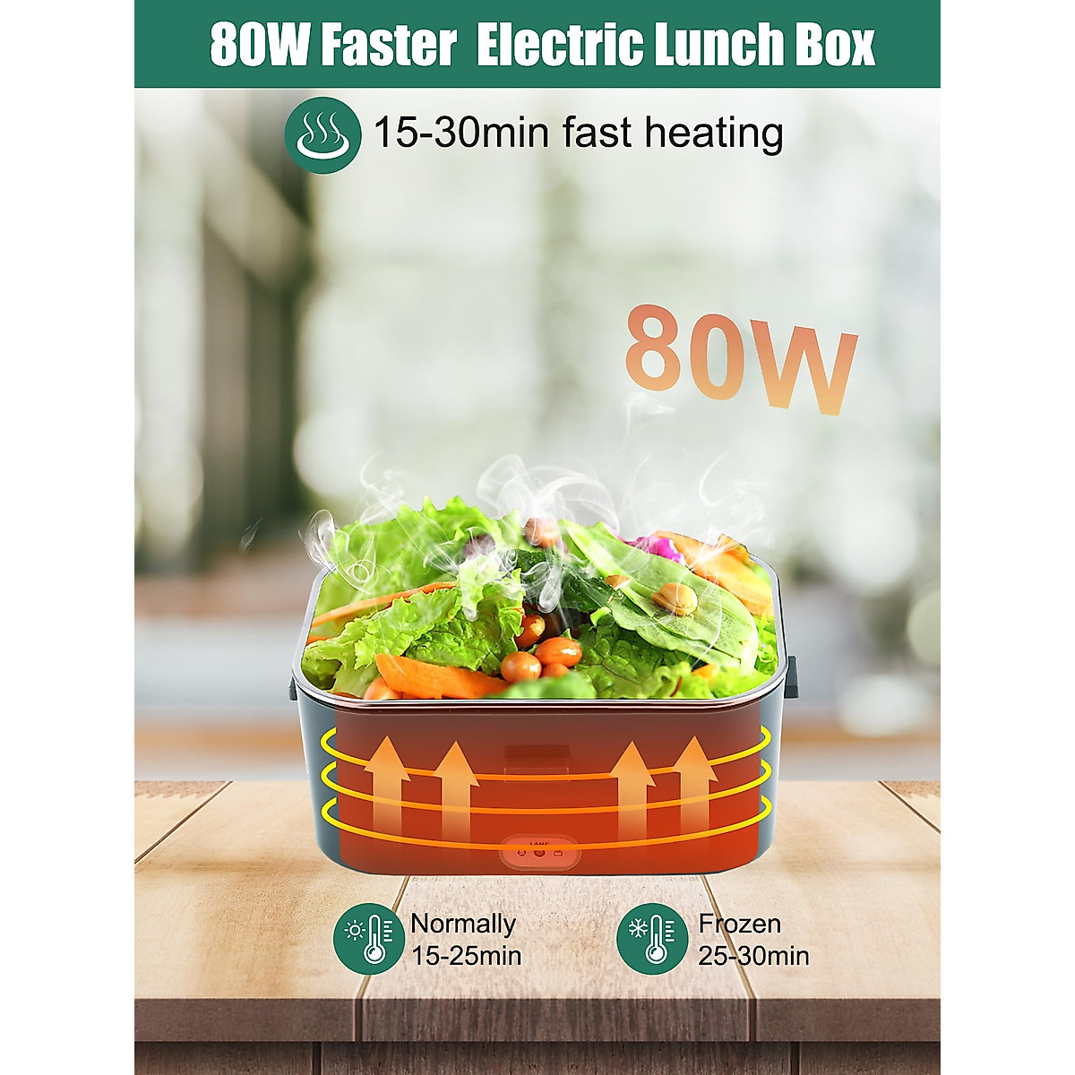 Buddew Electric Lunch Box 80W Food Heater 1.8L Large Capacity Heated Lunch Box 3 in 1 12V/24V/110V Portable Lunch Warmer for Car/Truck/Home/Office with Carry Bag and Fork and Spoon (Gray+Green)