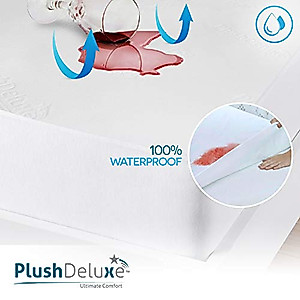 PlushDeluxe Premium Bamboo Mattress Protector – Queen Size, Waterproof, & Ultra Soft Breathable Noiseless Washable Bed Mattress Cover for Comfort & Protection - White