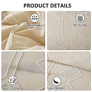 Dobuyly Cream Tufted Comforter Set Queen, 7 Pieces Bed in a Bag Boho Cream Beige Comforter Embroidery Shabby Chic Farmhouse Bedding Set, Soft Breathable Cation Microfiber Comforter Set