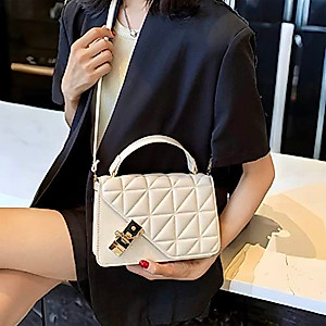Ladies crossbody leather handbag in three classic colors with a creative geometric design and a small buckle chain closure.  (White)