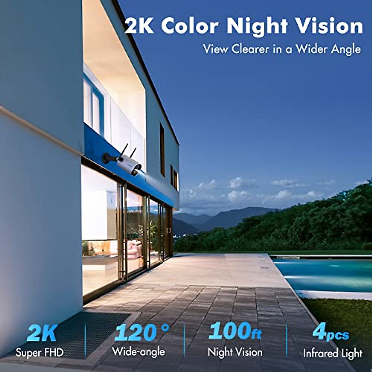 ZUMIMALL Outdoor Camera Wireless - 2K Battery Powered WiFi Surveillance Cameras for Home Security,3MP Color Night Vision/2 Way Audio/IP66 Waterproof/Siren and Spotlight/Motion Alert/Cloud/SD/,2PCS