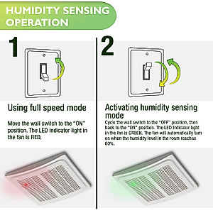 Homewerks 7136-02HW Bathroom Vent Fan with Automatic Humidity Sensor and Powerful Exhaust Ventilation Fan for Large Room 140 CFM Whisper Quiet 1.0 Sone Energy Star
