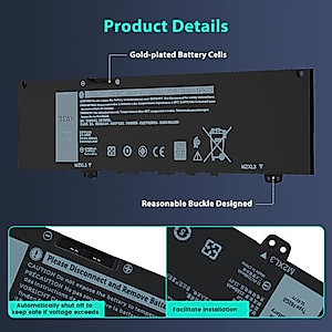 38Wh F62G0 39DY5 Replacement Laptop Battery For Dell Inspiron 13 7000 5000 Series 7370 7373 7380 5370 7386 2-in-1 P83G001 P83G P91G Vostro 5370 Rechargeable Battery 11.4V Fits 0RPJC3 39DY5 F62GO RPJC3