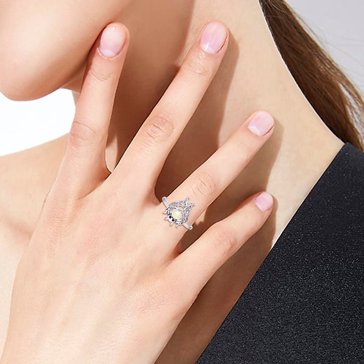 925 Sterling Silver Bat Ring Cute Animal Glowing in the Dark Halloween Jewelry Gift for Women(7)