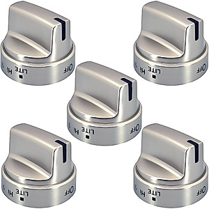5 Pack of WB03X24818 Stove Knob – Premium Stainless Steel Stove Knob Replacements – Reinforced D-Shape Hole – Burner Range Replacement Knobs Compatible with GE Gas Stoves