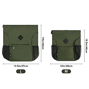 WANDF Drawstring Backpack Sports Gym Bag with Shoes Compartment, Water-Resistant String Backpack Cinch for Women Men (Small,Dark green)