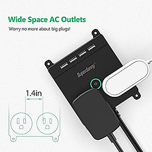 SUPERDANNY Power Strip with USB, 2 Widely Spaced Outlets & 4 USB Ports Desktop Charging Station Wall Mountable Flat Plug Extender with 5ft Extension Cord and Switch for Home Office Nightstand, Black
