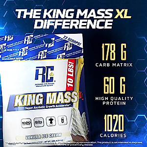 Ronnie Coleman Signature Series King Mass XL Mass Gainer Protein Powder, Muscle Gainer, 60g Protein, 180g Carbohydrates, 1,000+ Calories, Creatine and Glutamine, Dark Chocolate, 10 Pound