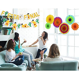 Ecore Fun Banner Mexican Fiesta Theme Party Decor Bachelorette Party Decor Supplies, include Bachelorette Party Fiesta Banner, Glittery Cactus Men Pattern Garland, Fiesta Paper Fans for Party Supplies