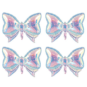 4Pcs Iridescent Bow Balloons/Kids Baby Shower Decorations Gift Balloons/Colorful Happy Birthday Gift Balloons/Under The Sea Mermaid Party Decoration Balloon/Balloons Cannot Float Using Helium