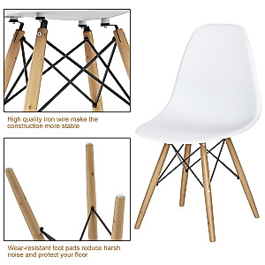 GOFLAME DSW Dining Chairs, Shell Plastic Chairs with Wood Legs, Modern Style Armless Chairs for Living Room Kitchen Bedroom, Eiffel DSW Style Side Chairs with Ergonomic Backrest Set of 2, White