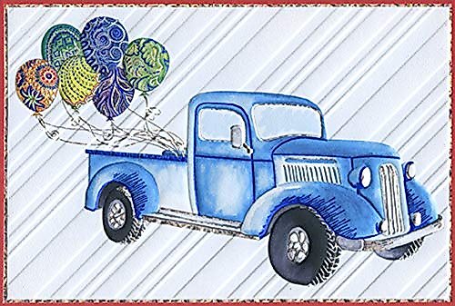Pictura Classic Truck and Ornate Balloons Bright and Colorful 'Jane' Birthday Card for Him/Man