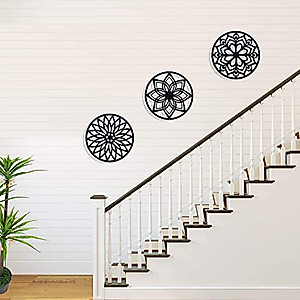 DUOOLN 11" Metal Sacred Geometry Wall Art 3 PCS Set, Round Abstract Lotus Flower Wall Decor Artwork, Suitable for Home Indoor and Outdoor and Yoga Studio Decoration(Black)
