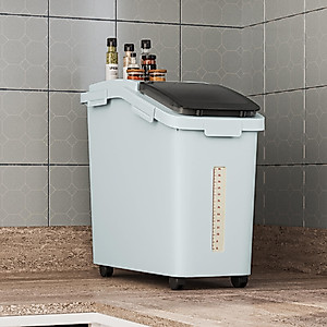 DWVO Large Ingredient Storage Bins, 11.4-Gallon Flour Rice Food storage Containers Bins with Wheels, Scoop and Airtight Lid for Dry Food, Flour, Cereal Grain, Sugar, Gray