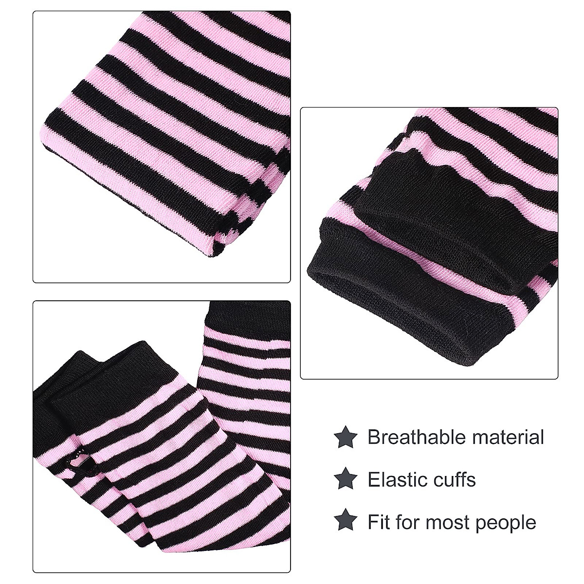 SATINIOR 6 Pairs Long Fingerless Gloves for Women Knit Thigh High Striped Arm Warmer Thumb Hole Stretchy Gloves(Bright Color)