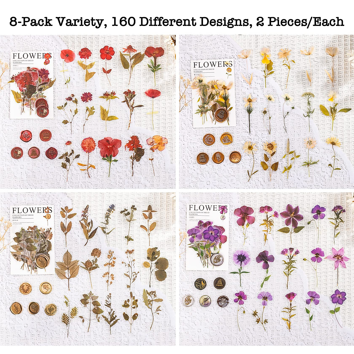 Knaid Pressed Flower Themed Stickers Set (320 Pieces) Dried Flowers Resin Stickers Decals Floral Botanical Journaling Stickers for Scrapbook Supplies Junk Journal Bullet Journal Planner Laptops