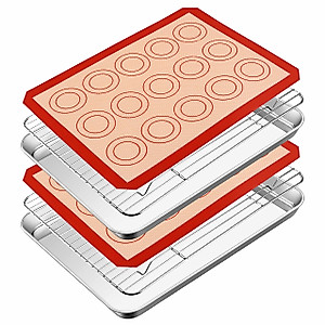 16 Inch Baking Sheet with Rack & Mat Set(2 Jelly Roll Pans + 2 Racks + 2 Mats), Herogo Stainless Steel Cookie Tray with Cooling Rack & Silicone Mat for Toaster Oven, Heavy Duty & Dishwasher Safe