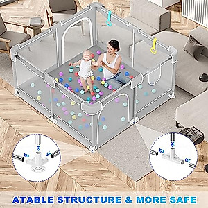Baby Playpen, Baby Playard, Playpen for Babies with Gate Indoor & Outdoor Kids Activity Center with Anti-Slip Base, Sturdy Safety Playpen with Soft Breathable Mesh, Kid's Fence for Infants