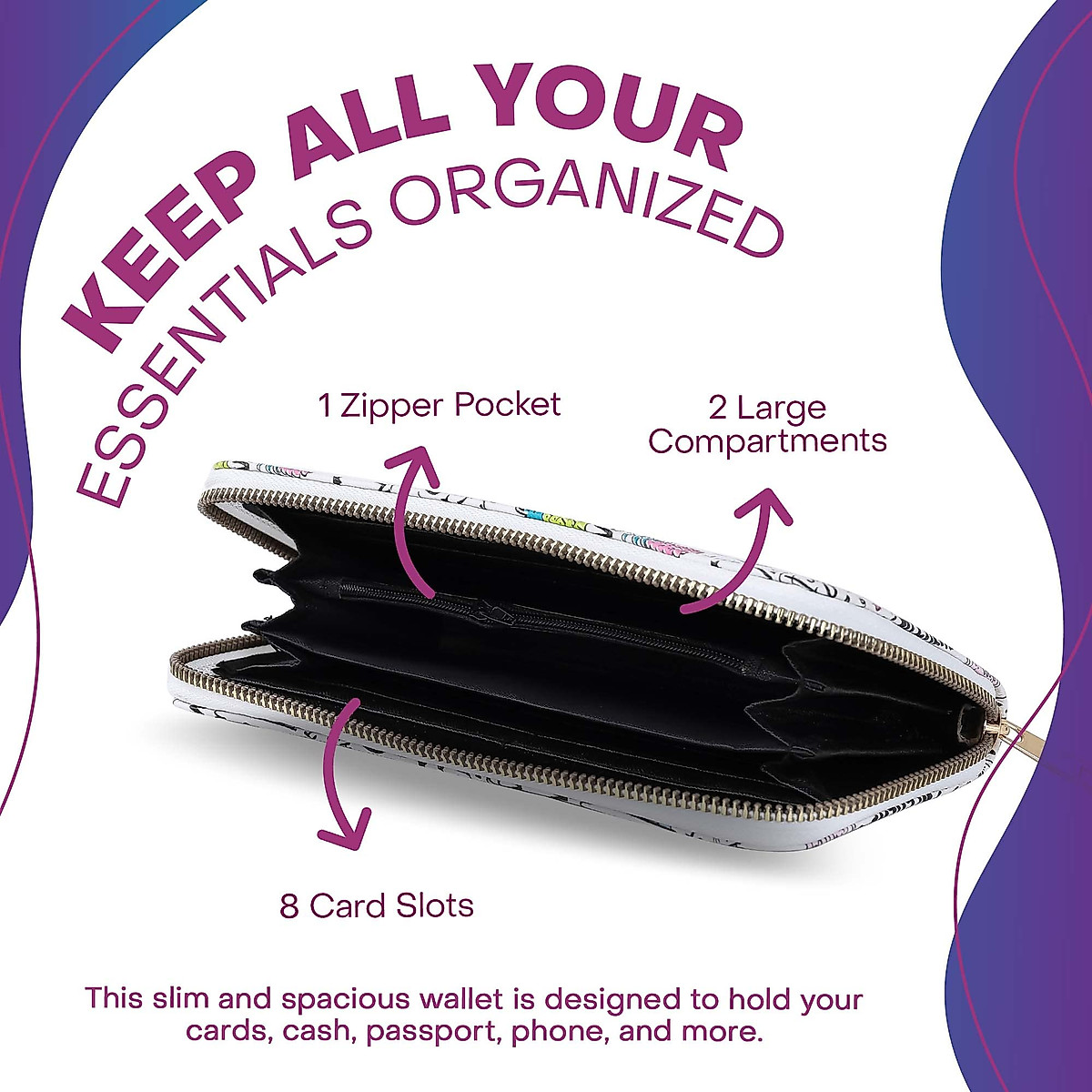 Rave Envy Llama Zipper Wallet for Women - I Love You Llama Multi-Purpose Pink Designer Cute Wallet with Animal Print - Multi-pocket Long Hand Purse for Kids & Teen Girls