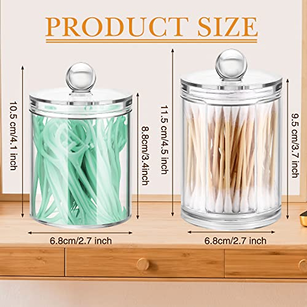 12 Pcs Swab Holder Dispenser Clear Bathroom Jars with Lids Bathroom Organizer Countertop Acrylic Bathroom Canister for Swab, Vanity Makeup Accessories
