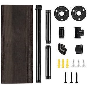 Industrial Wall Paper Towel Holder Wood & Pipe Floating Shelf Vintage Hand Roll Paper Towel Holders Stand Wall Mounted Toilet Paper Storage Rack for Bathroom, Kitchen, Washroom(Rustic Brown)