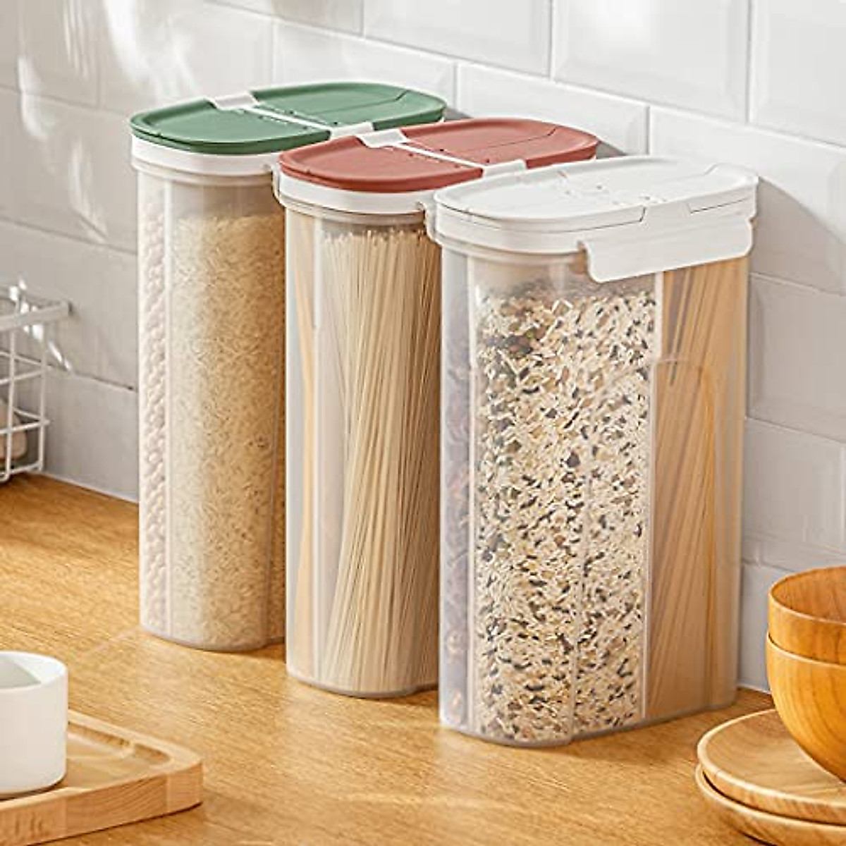 Food Storage Containers Cereal Containers Storage Pieces Clear Silicone Cereal Keeper Container Large Cereal Food Storage Containers With Lids Cookie Jar (Color : Green 3pcs)