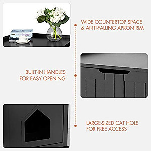 Tangkula Litter Box Enclosure, Cat Litter Box Furniture Hidden, Nightstand Pet House with Double Doors, Indoor Decorative Cat Box Cabinet, Cat Washroom Storage Bench for Large Cat Kitty