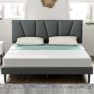IYEE NATURE Full Size Platform Bed Frame with Headboard and Wood Slat Support, Full Bed for Large Storage Space/Mattress Foundation/No Box Spring Needed/Easy Assembly, Grey