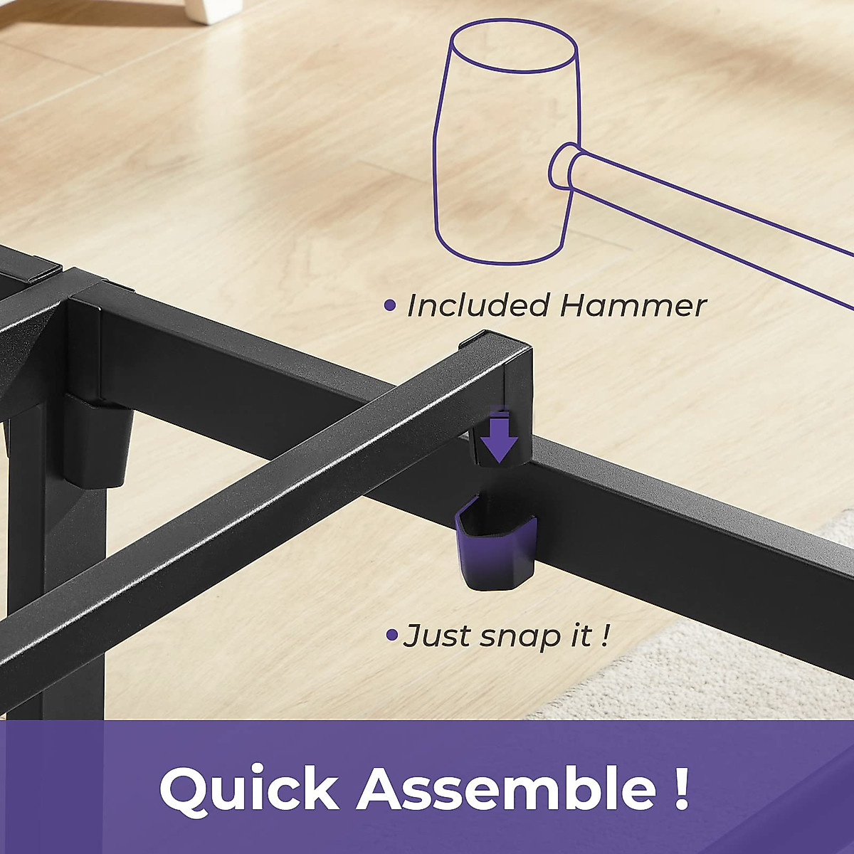 GreenForest Full Size Bed Frame with Headboard and Footboard Heavy Duty Supports Mattress Foundation, No Box Spring Needed, Black