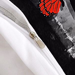 AILONEN Red Rose Duvet Cover Set King Size, Grey Retro Couple Rose Comforter Cover Set,3 Pieces Romantic Floral Butterfly Quilt Cover and 2 Pillowcases