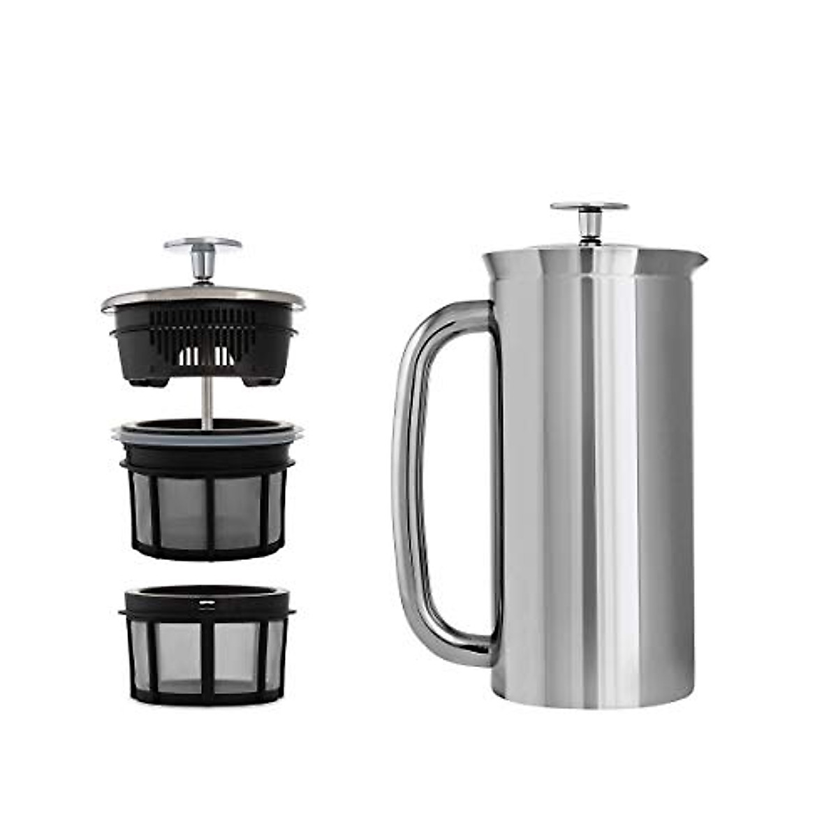 ESPRO P7 French Press - Double Walled Stainless Steel Insulated Coffee and Tea Maker (Polished Stainless Steel, 18 Ounce) Set of 4 Coffee Tasting Cups (White, 10 Ounce)