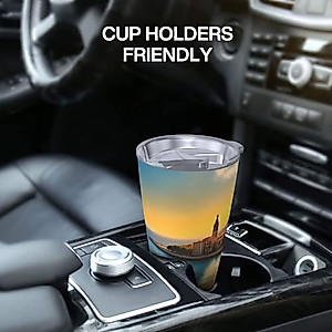 WXZYFP Car cup (single silver rim), can use a straw or drink directly, easy to use.Sunset in Barcelona