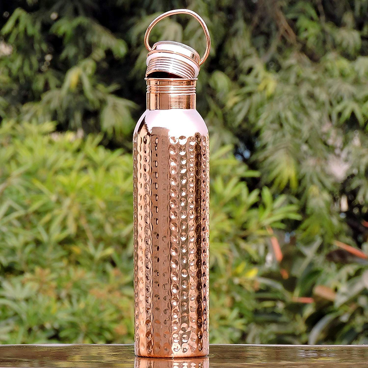 Hammered Pure Copper Water Bottle with HANDLE Joint Free with Ayurvedic Benefited 100% Pure and Leak Proof Bottle 33.84 US FL Ounce Capacity