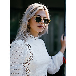 RAEN Ð Remmy Ð Unisex Retro Round Sunglasses UV Protection - Champagne Crystal/Green Polarized Lens (Size 52 MM)