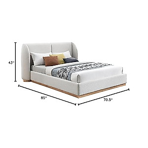 Meridian Furniture JardinCream-F Jardin Collection Art Deco Full Bed with Rich Cream Boucle Fabric, Solid Wood Base, Rounded Wing Back Bed, 60" W x 85" D x 40.25" H, Cream, Full