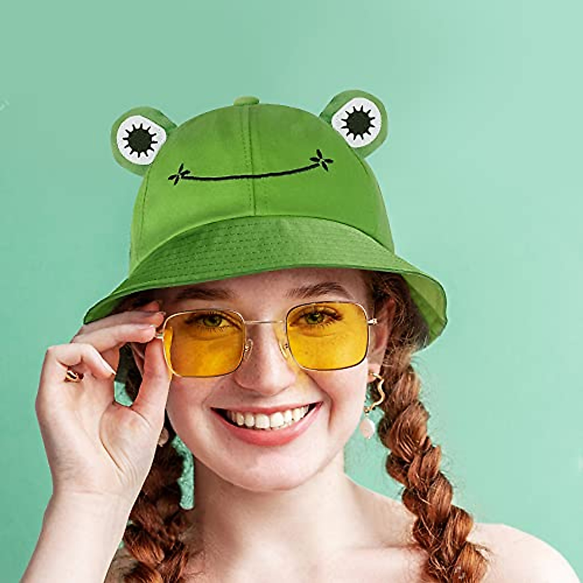 SAOROPEB Frog Hat for Adult Teens, Cute Bucket Hat, Cotton Funny Fisherman Men Women Green