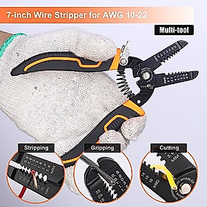 Wire Stripper Cutter Stripping Cutting Pliers, VANJOIN 7 Inch Wire Strippers Cutter, Multi-Functional Steel-made Wire Stripping Cutting Hand Tool for 10-22 AWG (Wire stripper)