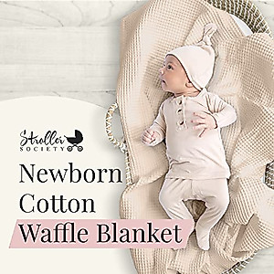 Stroller Society - Swaddles for Newborns & Toddlers, Soft Receiving Blankets Girl & Boy Can Use, Comfy Toddler Blanket & Newborn Swaddle, Cotton Waffle Blanket, Beige, 40 x 40 inches