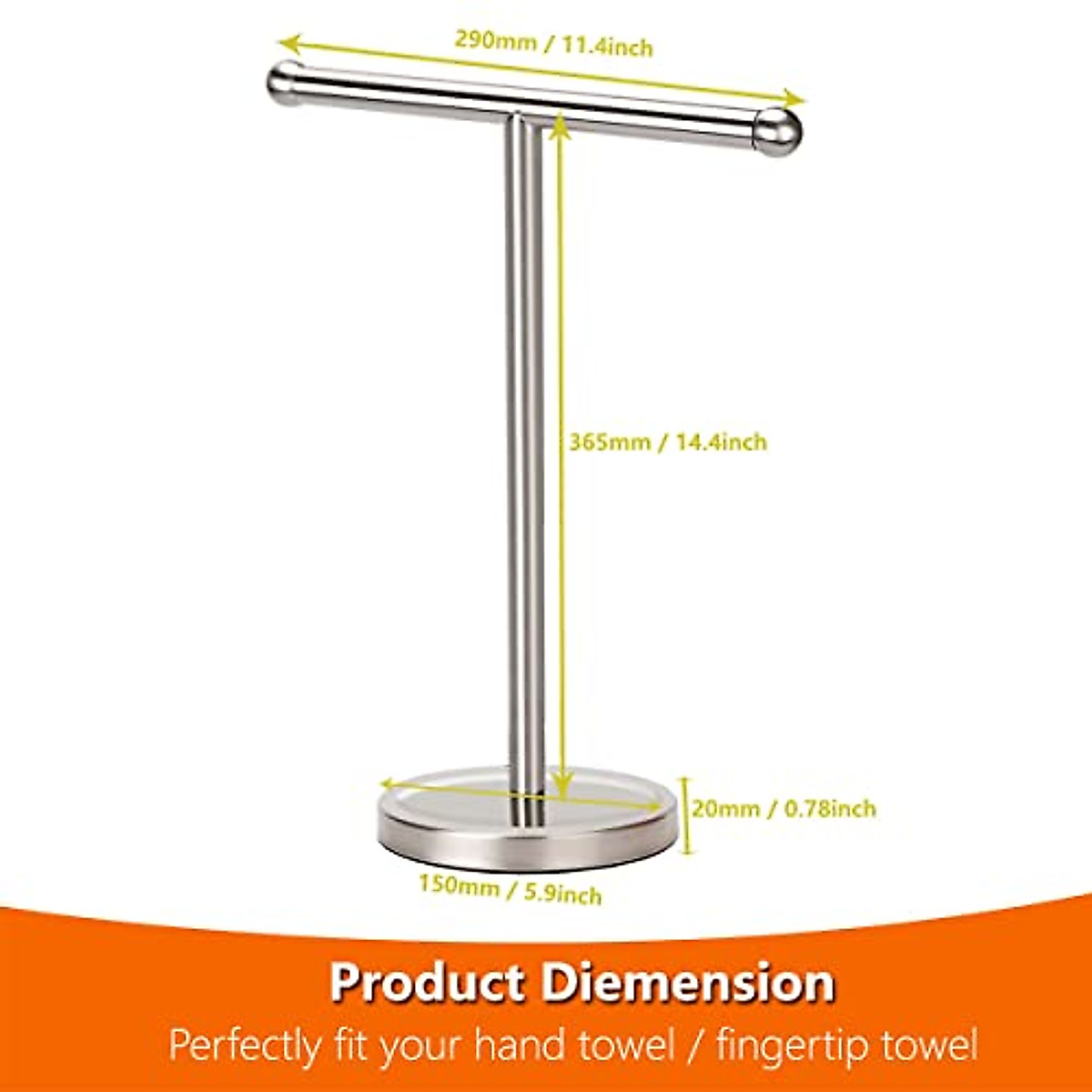 Hand Towel Holder Stand with Heavy Stainless Steel Base, T-Shape Towel Rack, Free-Standing Towel Holder Countertop for Bathroom (Brushed Nickel)