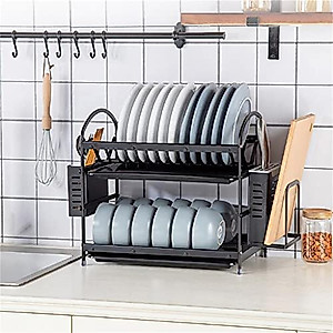 GXBPY Space Aluminum Household Countertop Utensil Storage Rack Kitchen Dish Double Storage Rack