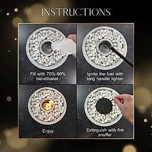 Concrete Tabletop Fire Pit - Smokeless & Odorless Round Ethanol Tabletop Fire Pit - Portable Outdoor & Indoor Smores Fire Pit - Mini Fireplace with Decorative Rocks - Bi Ethanol Fuel