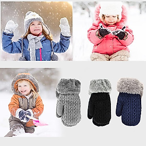 Toddlers Winter Thermal Knitted Mittens - Fleece Lined Warm Thicken Gloves with String for Boys Girls 1-4Yrs