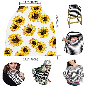 Baby Car Seat Covers Sunflower, Nursing Cover Breastfeeding Scarf/Shawl, Infant Carseat Canopy, Stretchy Soft Breathable Multi-use Cover Ups, Yellow Floral