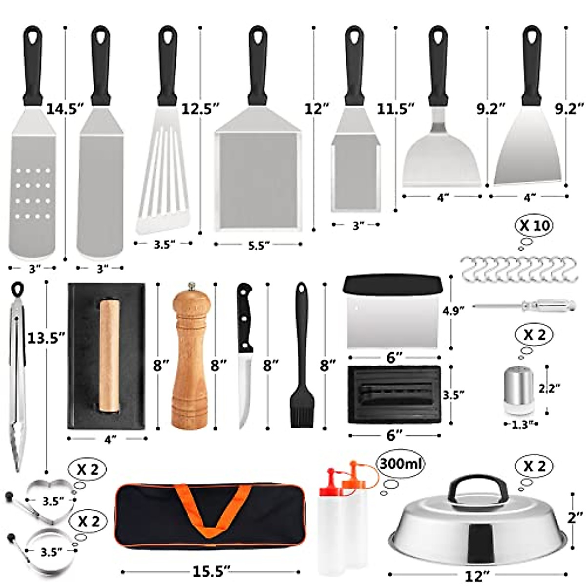 HaSteeL 25Pcs Griddle Accessories Kit, Stainless Steel Teppanyak Tools Set with Metal Spatulas, Melting Domes, Burger Press, Great for Flat Top Cooking Camping Outdoor BBQ, Heavy Duty & Easy to Clean
